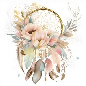 Gold Watercolor Dreamcatchers Clipart, Tribal, Feathers, Boho Style ...