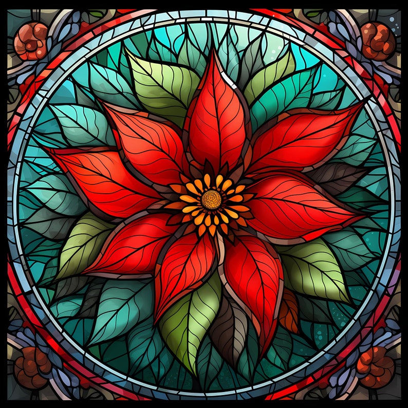 Stained Glass Poinsettia Clipart, Floral Clipart, Poinsettia Set ...