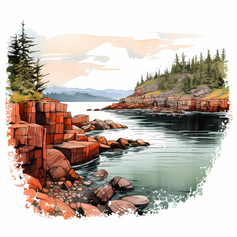 Acadia National Park Watercolor Sketch Art Bundle Acadia - Etsy
