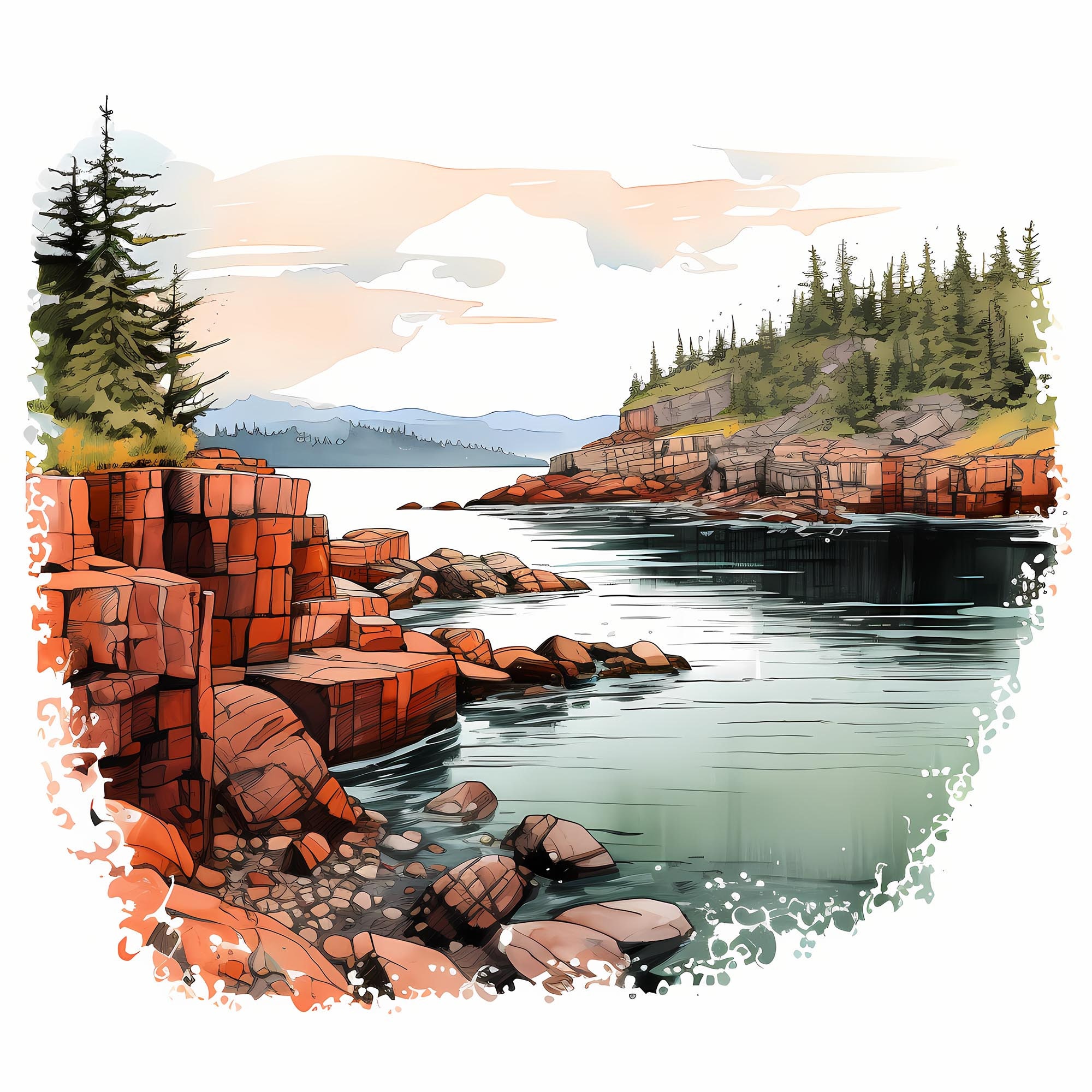 Acadia National Park Watercolor Sketch Art Bundle Acadia - Etsy