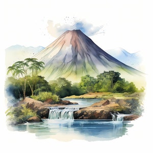 Arenal Volcano National Park Watercolor Sketch Set, Arenal Volcano ...