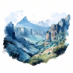 Blue Mountains National Park Watercolor Sketch Art Bundle, Blue ...