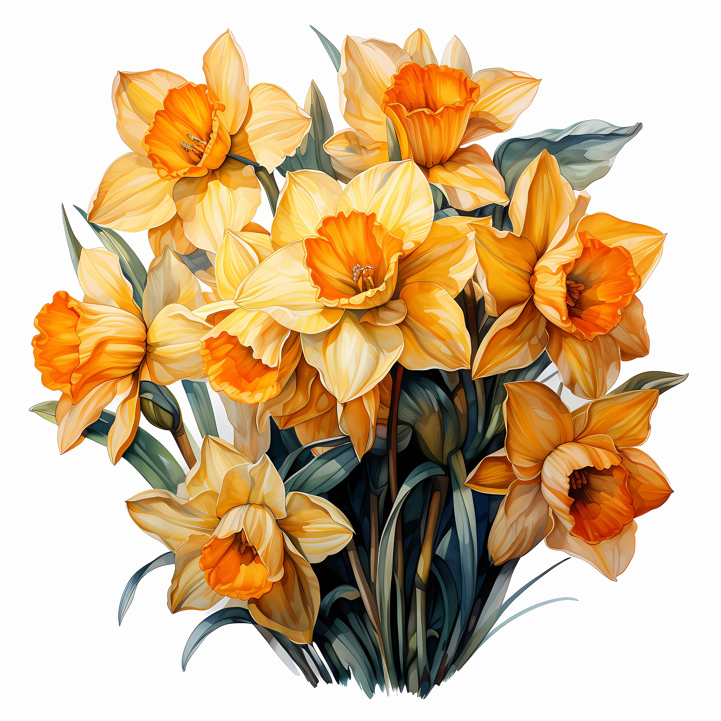 Daffodil Flowers Bouquet Watercolor Clipart Bundle, Watercolor Floral ...