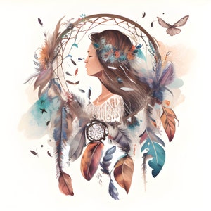 Boho Watercolor Dreamcatchers Clipart, Tribal, Feathers, Boho Style ...