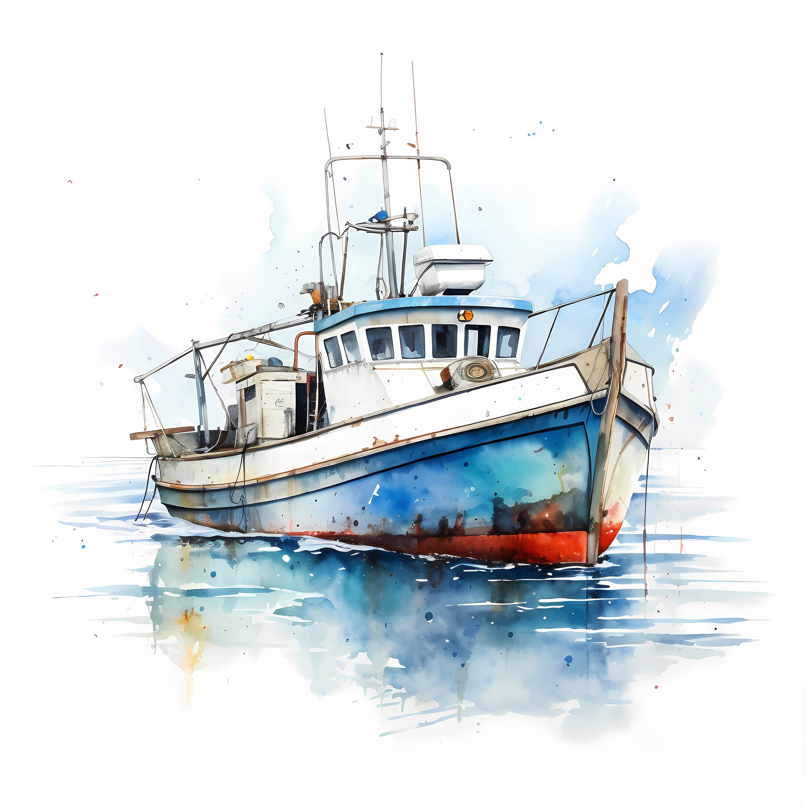 Fishing Boat Watercolor Clipart Bundle, Fishing Boat Watercolor ...