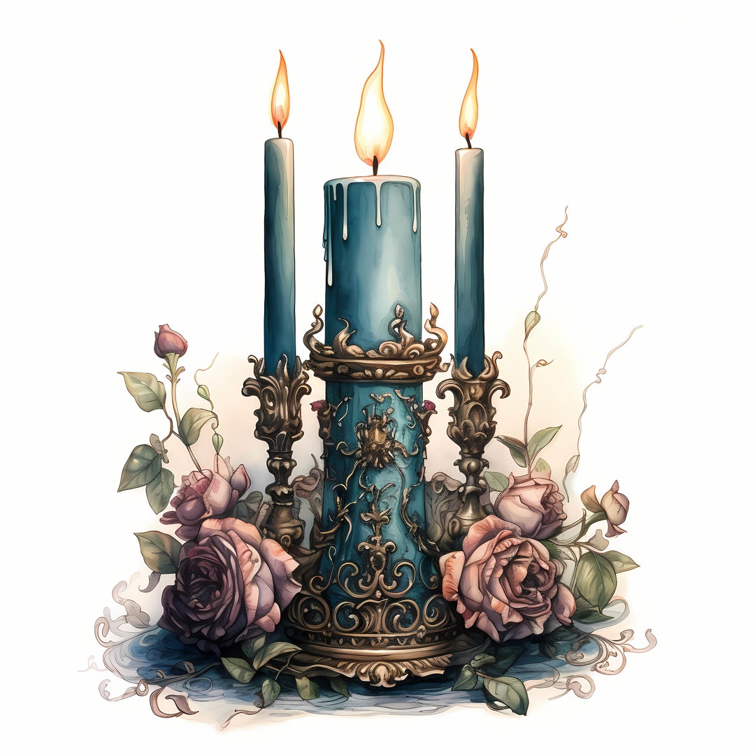Ritual Candle Watercolor Clipart Bundle, Vintage Watercolor Candle ...