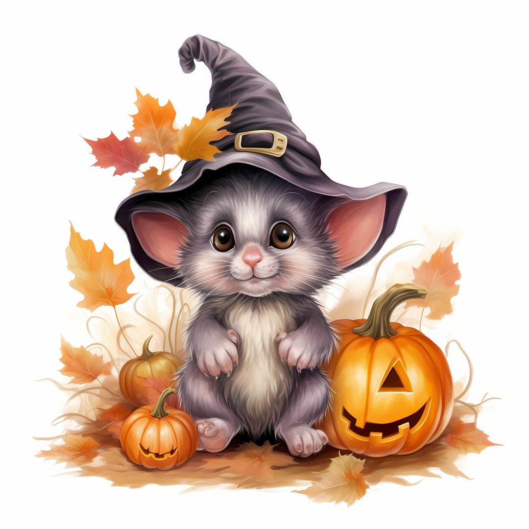 Halloween Cute Little Mice Witch Portrait Watercolor Clipart, Halloween ...