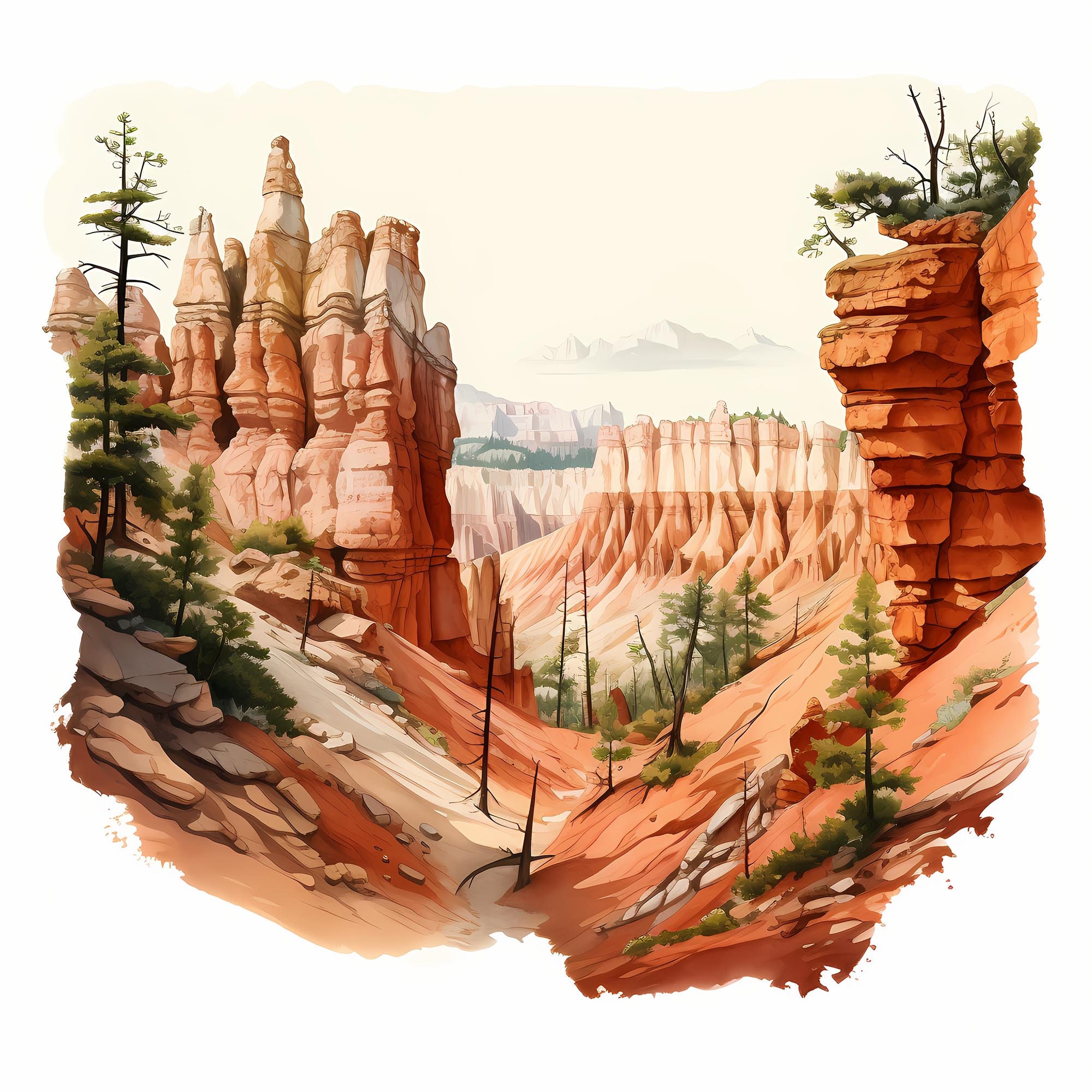 Bryce Canyon National Park Watercolor Sketch Art Bundle Bryce - Etsy