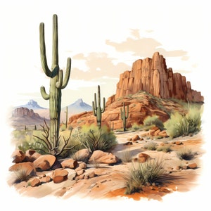 Saguaro National Park Watercolor Sketch Art Bundle, Saguaro National ...