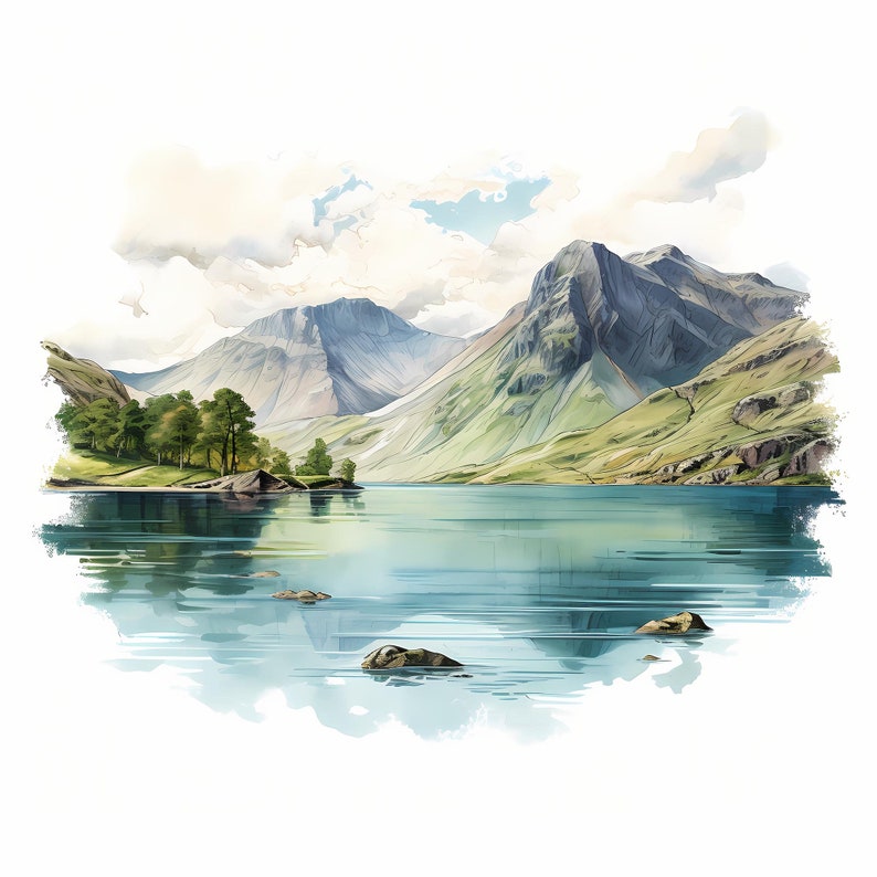 Lake District National Park Watercolor Sketch Art Lake - Etsy