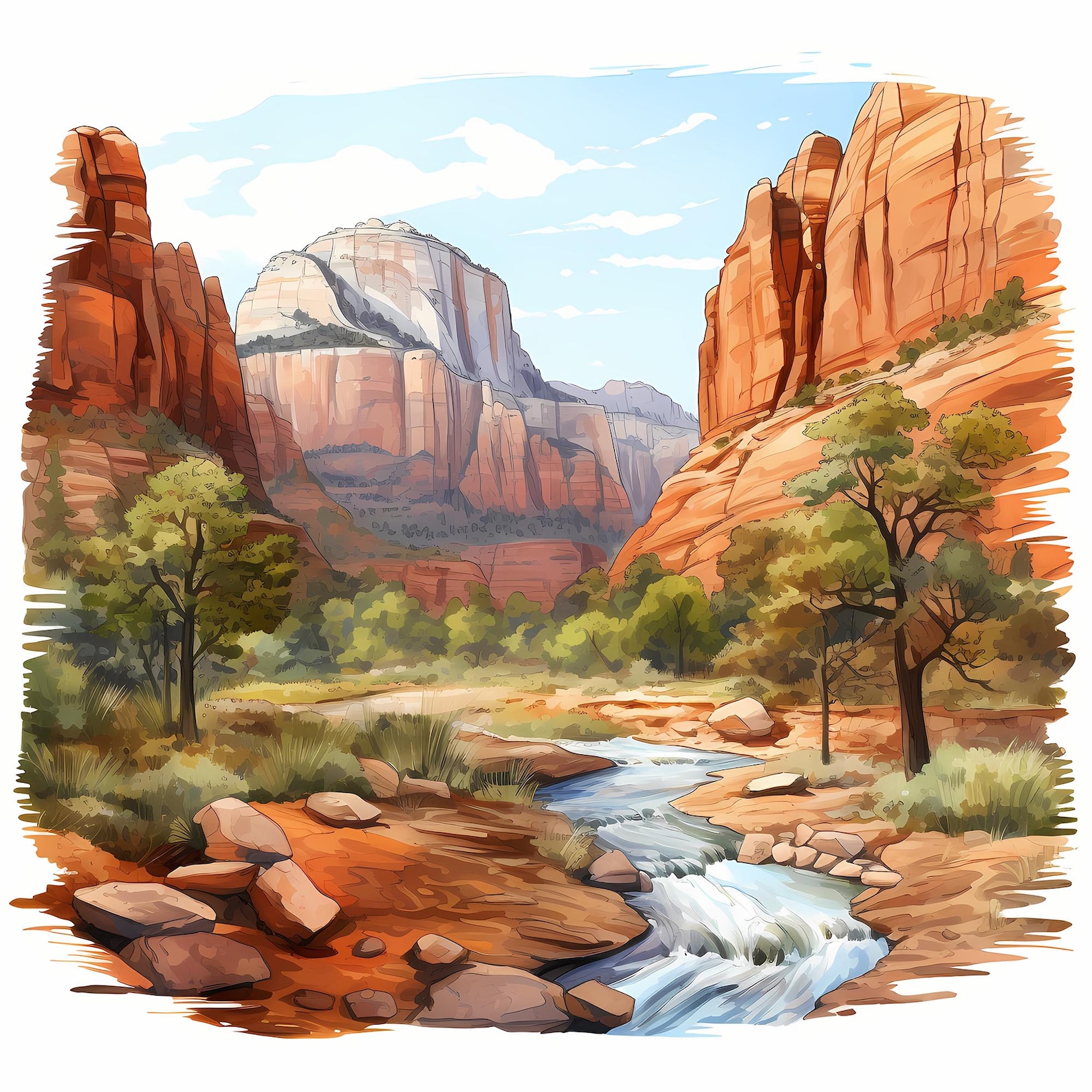 Zion National Park Watercolor Sketch Art Bundle, Zion National Park ...