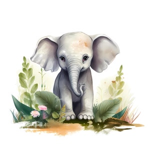 Cute Baby Elephant Watercolor Clipart, Baby Boy Elephant Illustration ...