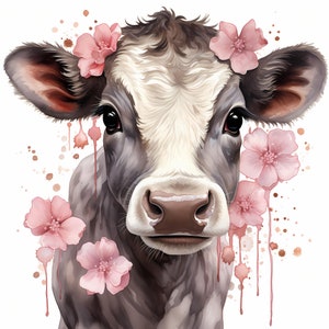 Floral Cow Clipart, Cute Cow Flower Printable, Boho Floral Western Cow ...