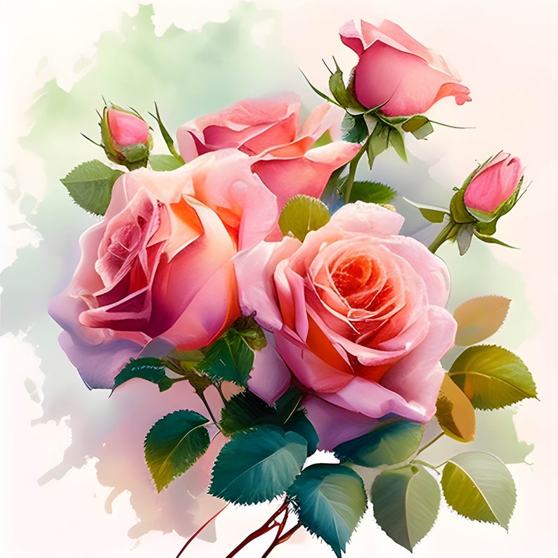 Pink Rose Watercolor Clipart Watercolor Floral Clipart Pink Etsy