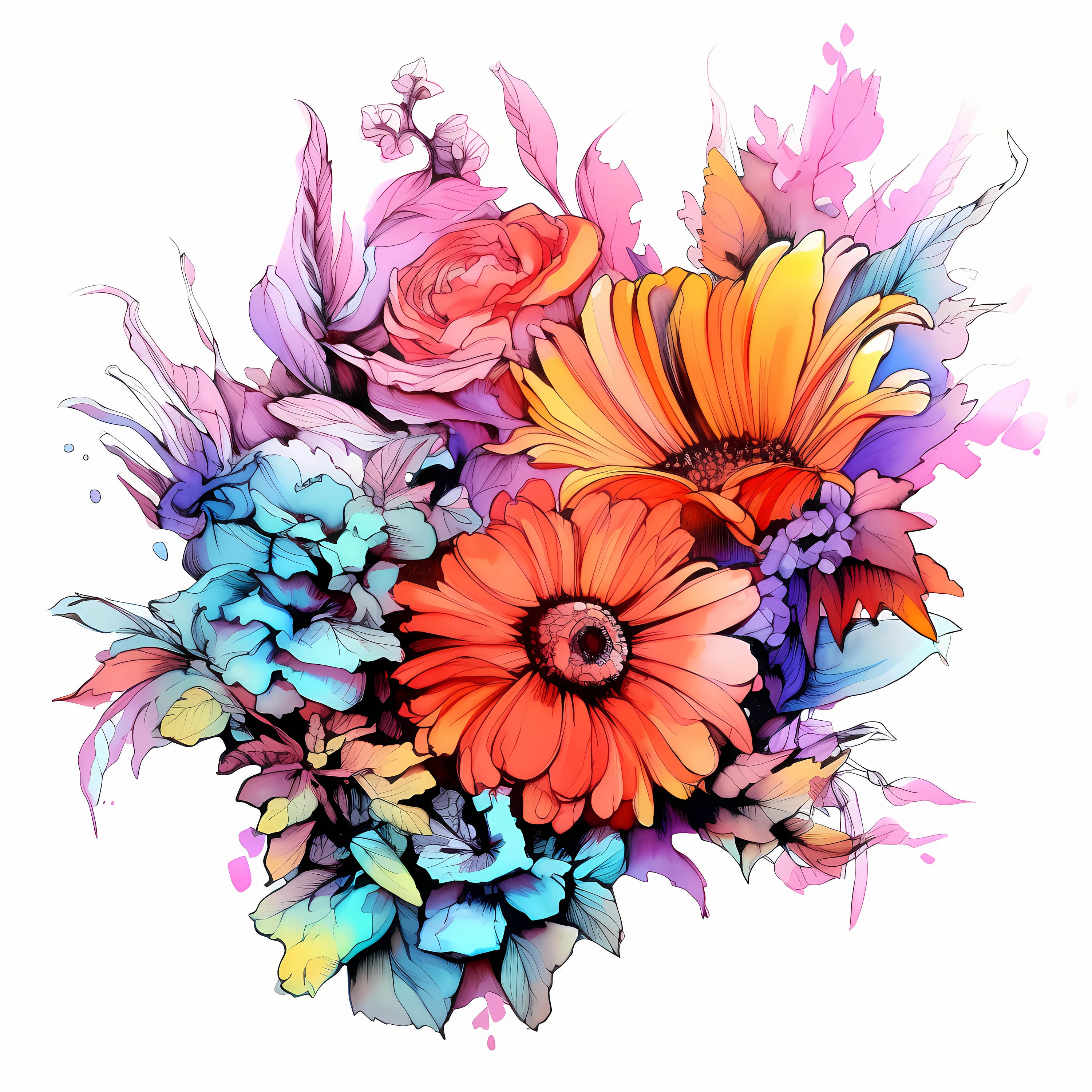 Watercolor Bouquet of Flowers Clipart Watercolor Floral - Etsy