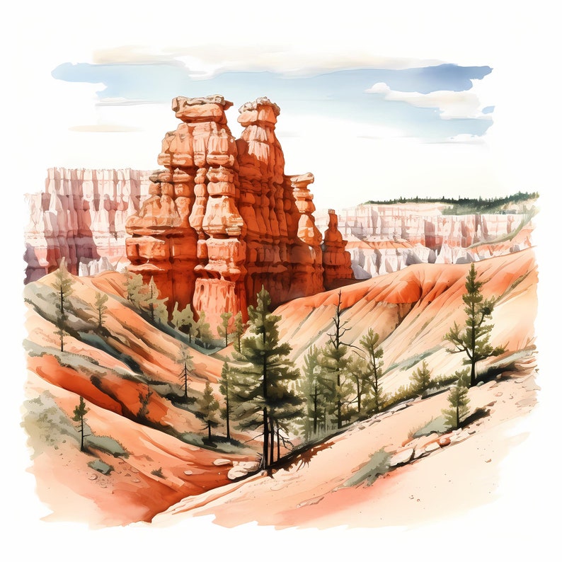 Bryce Canyon National Park Watercolor Sketch Art Bundle Bryce - Etsy