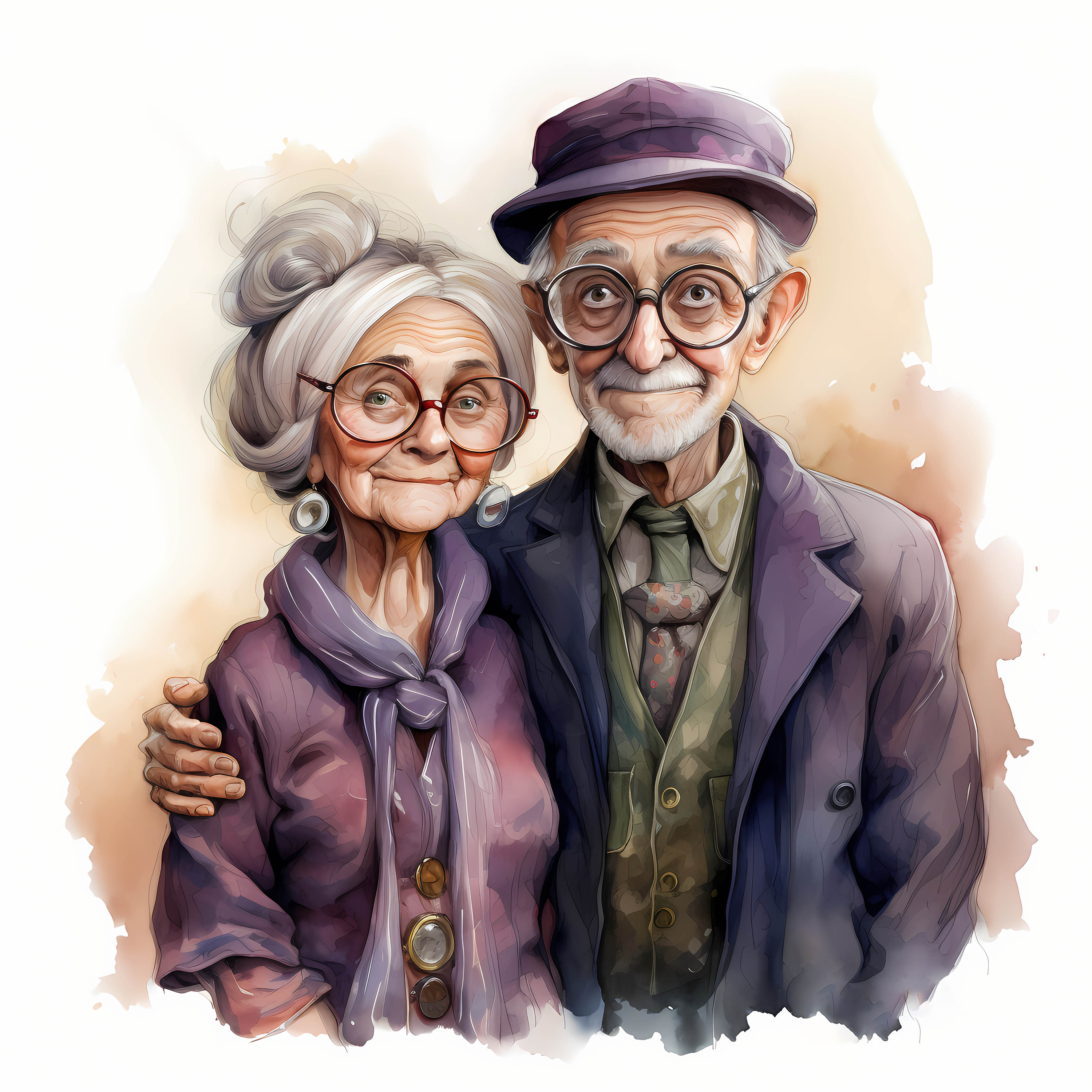 Funny Grandma and Grandpa Watercolor Clipart Bundle, Cute Elderly ...