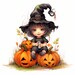 Halloween Cute Little Witch Portrait Watercolor Clipart - Etsy
