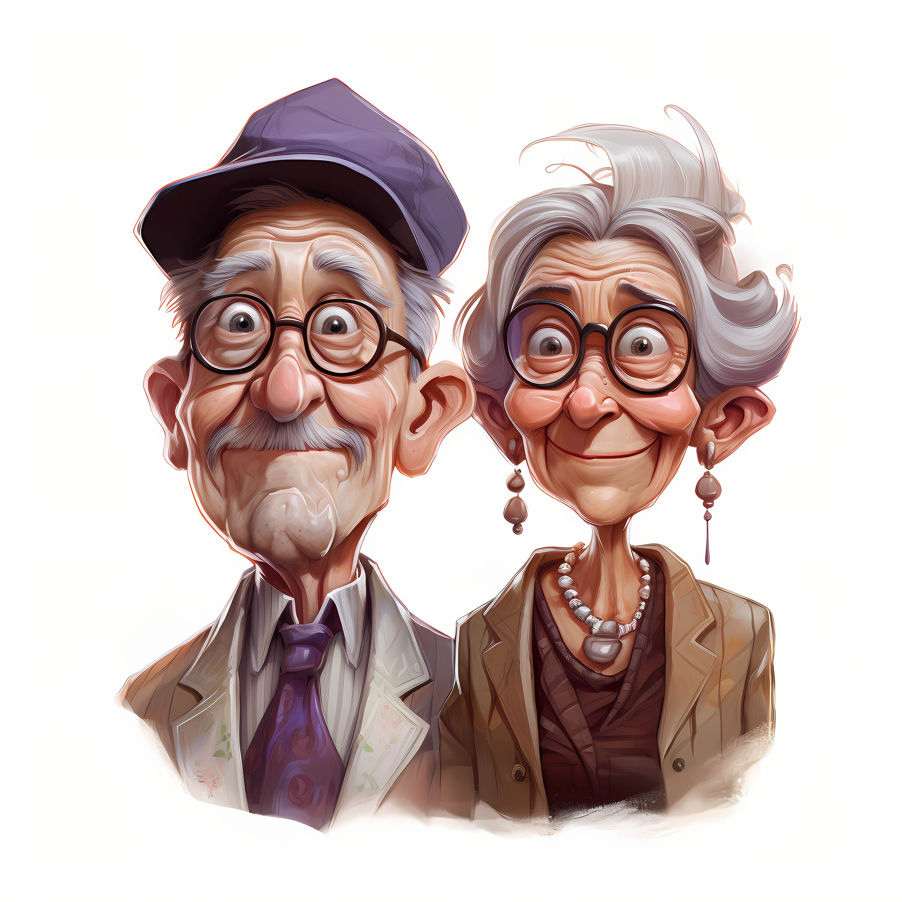 Funny Grandma and Grandpa Watercolor Clipart Bundle, Cute Elderly ...