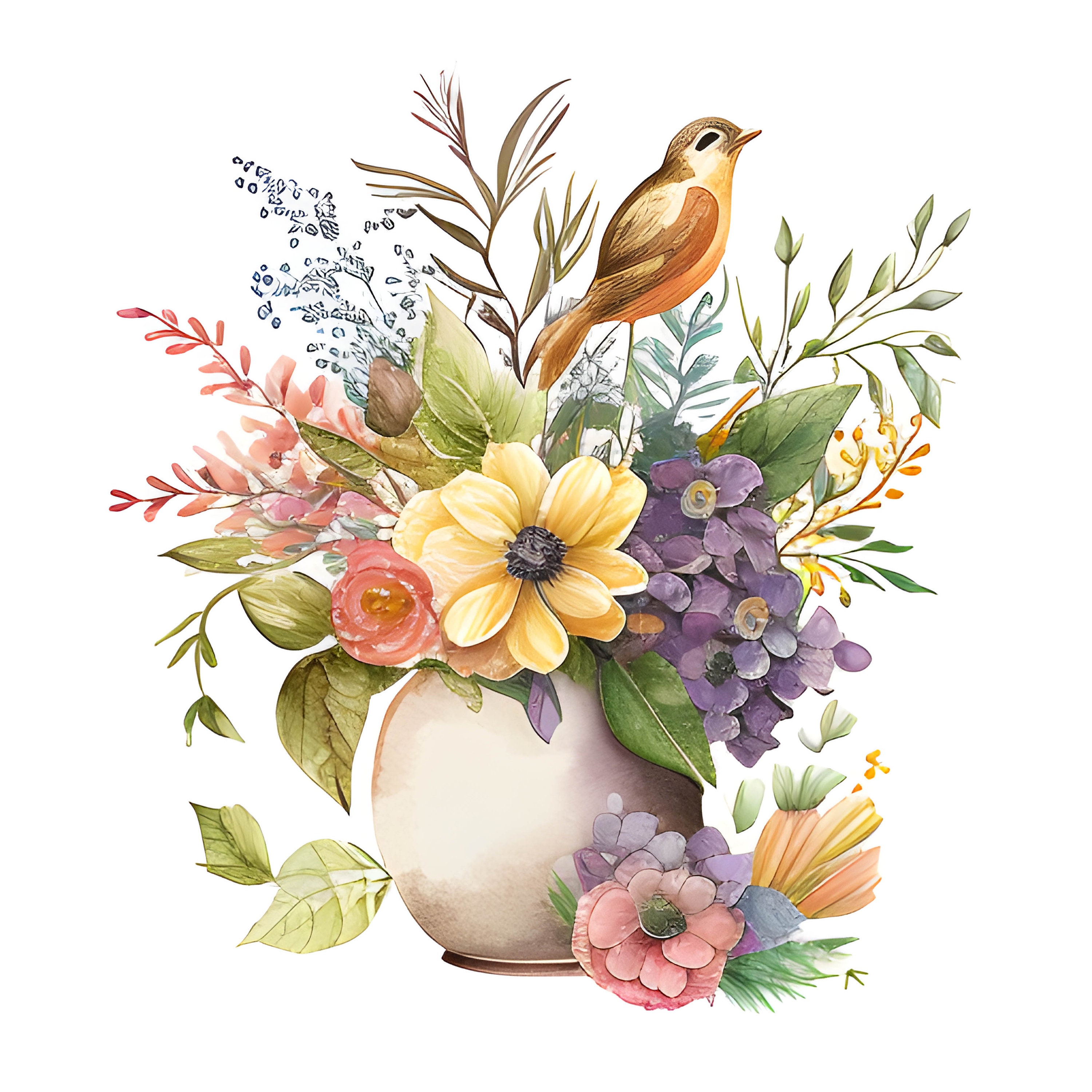 Spring Flowers Vase Watercolor Clipart Watercolor Floral - Etsy