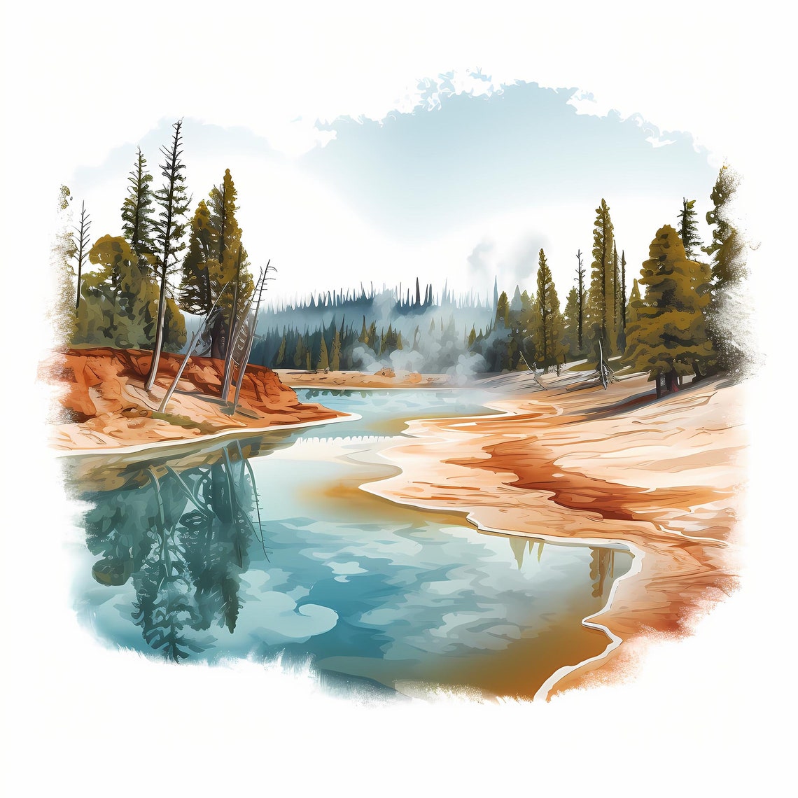 Yellowstone National Park Watercolor Sketch Art Bundle, National Park ...