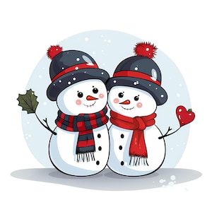 Happy Christmas Snowman PNG Couple Clipart, Cute Christmas Snowman ...