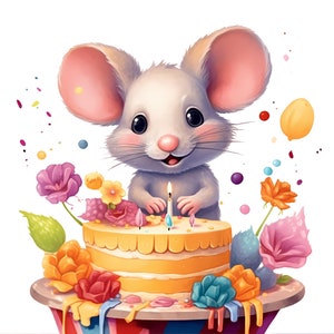 Cute Mouse With Birthday Cake PNG Clipart Bundle, Birthday Cake With ...