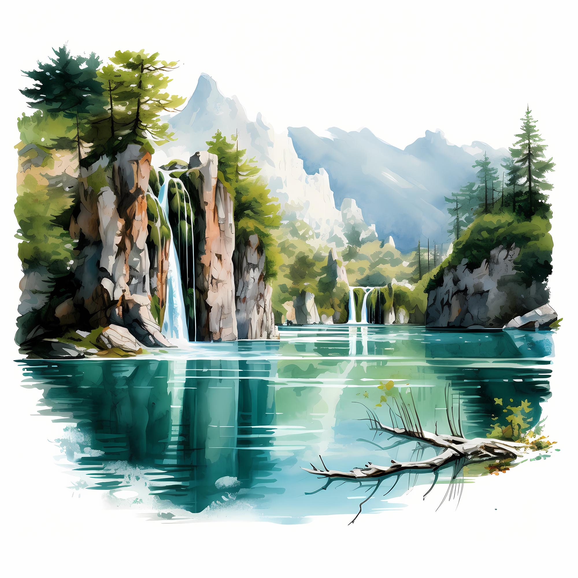 Plitvice Lakes National Park Watercolor Sketch, Plitvice Lakes National ...