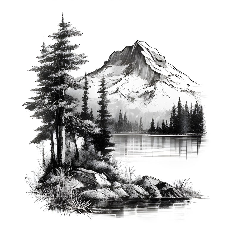 Mountain Pencil Drawing - Etsy