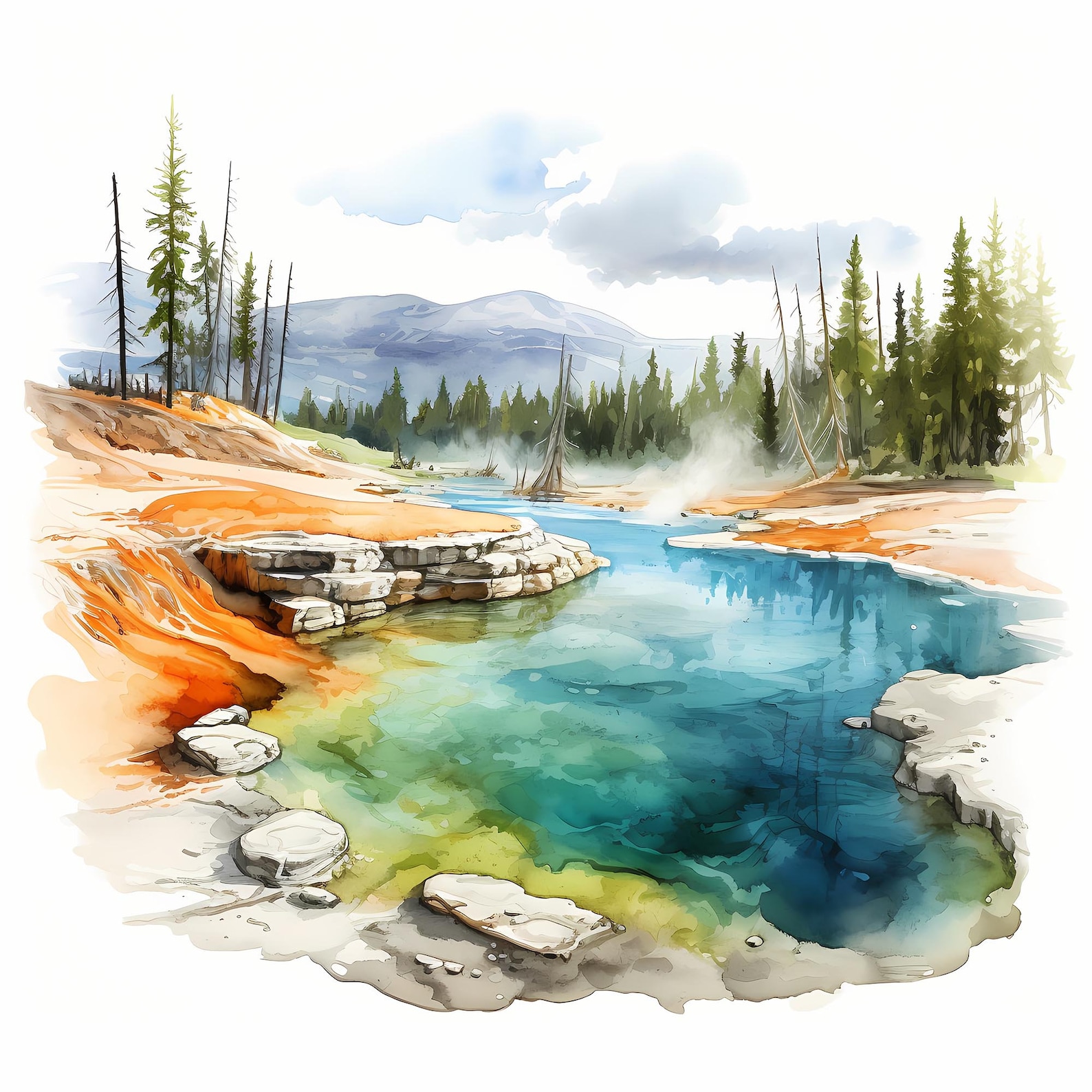 Yellowstone National Park Watercolor Sketch Art Bundle - Etsy