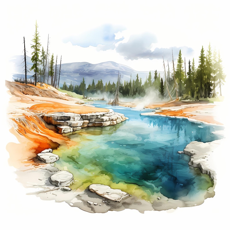 Yellowstone National Park Watercolor Sketch Art Bundle - Etsy