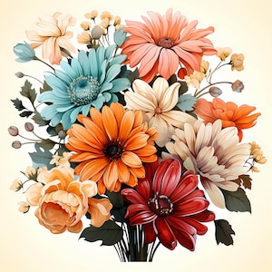 Gerbera Daisy Bouquet Watercolor Clipart, Floral Gerbera Daisy Set ...