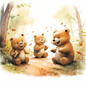 Adorable Teddy Bear Watercolor Clipart Bundle, Cute Kawaii Teddy Bears ...