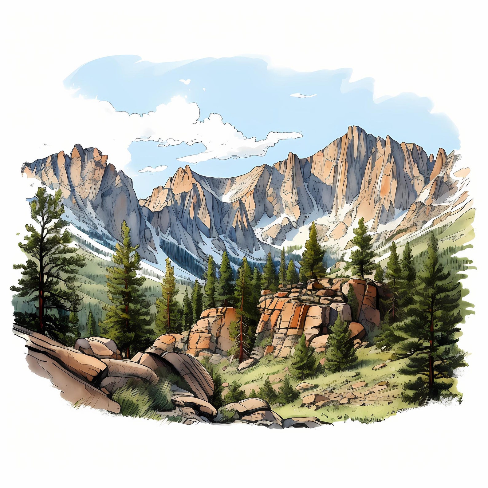 Rocky Mountain National Park Watercolor Sketch Art Bundle, Rocky ...