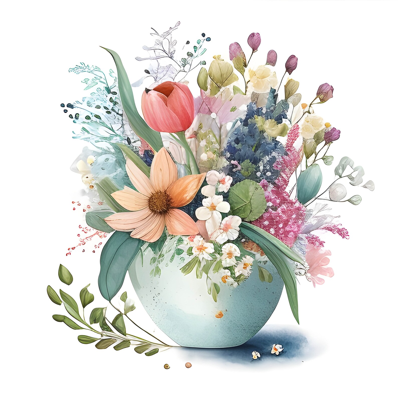 Spring Flowers Vase Watercolor Clipart Watercolor Floral - Etsy