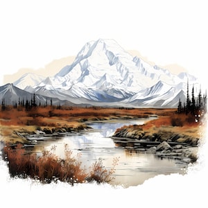 Denali National Park Watercolor Sketch Art Bundle, Denali National Park ...