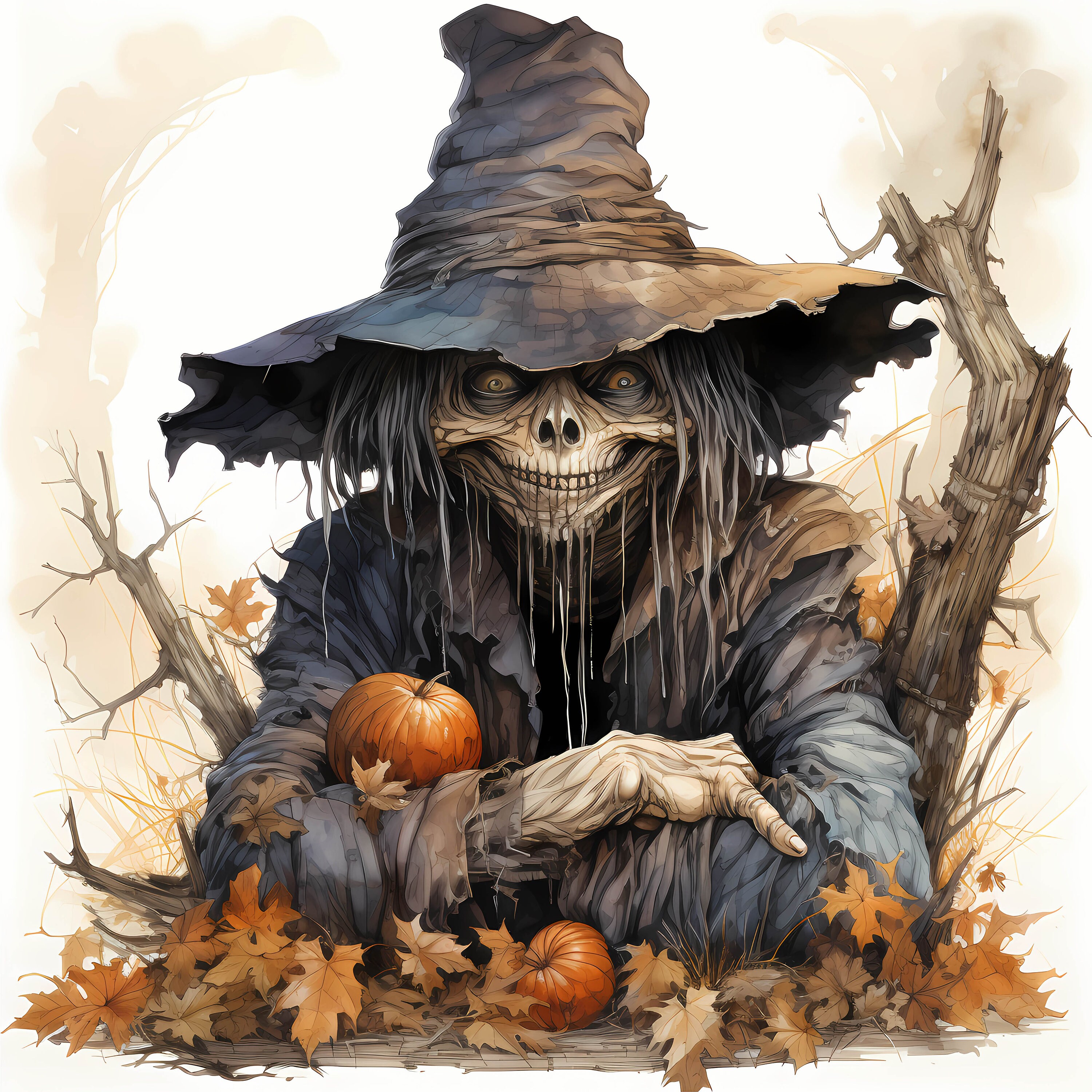 Halloween Spooky Scarecrow Watercolor Clipart Bundle, Halloween Spooky ...