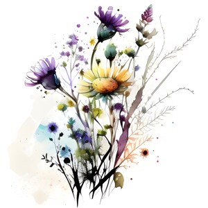 Watercolor Meadow Flowers Clipart, Spring Wildflowers Bundle, Instant ...