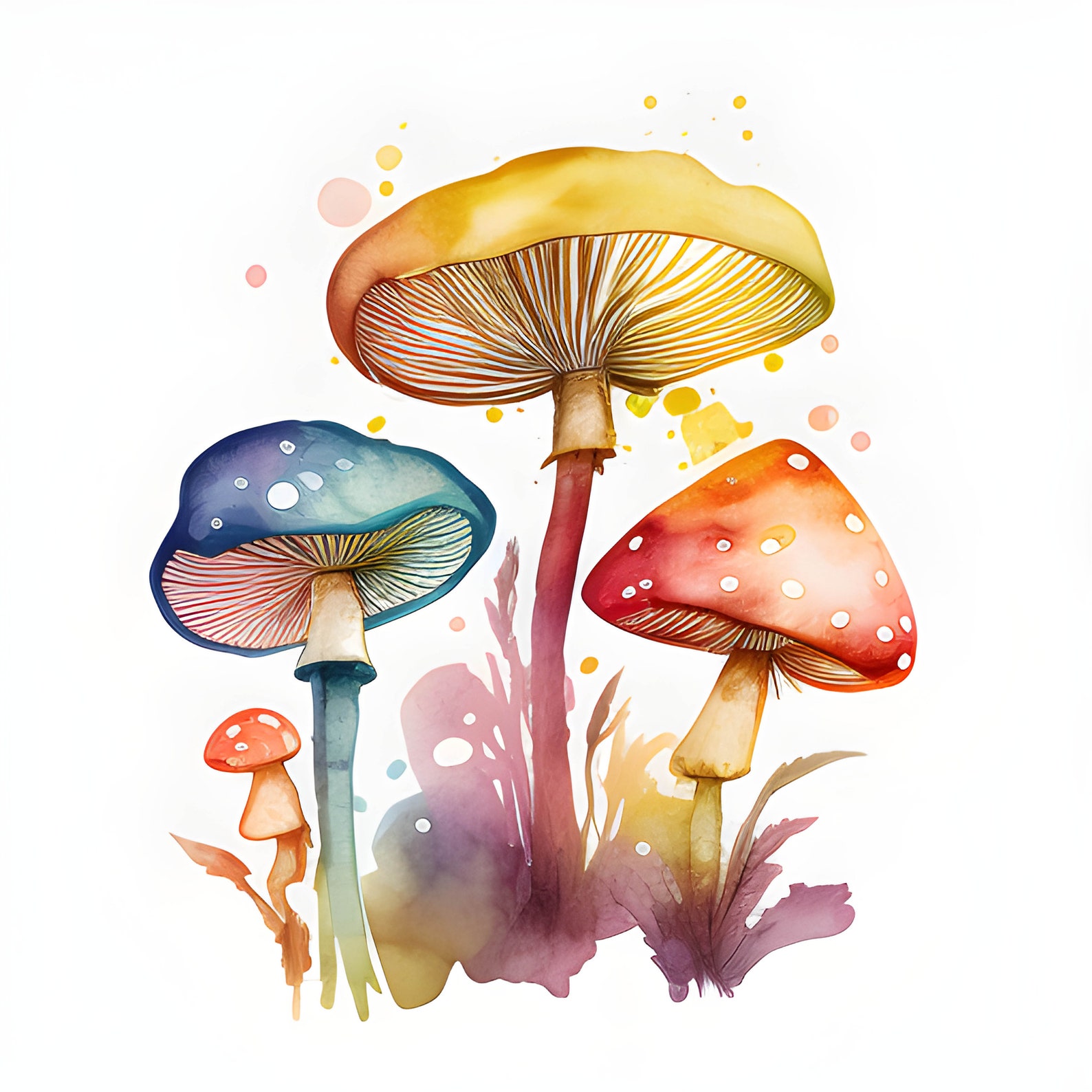 Watercolor Mushrooms Clipart, Cute Forest Nature Toadstool Clipart ...