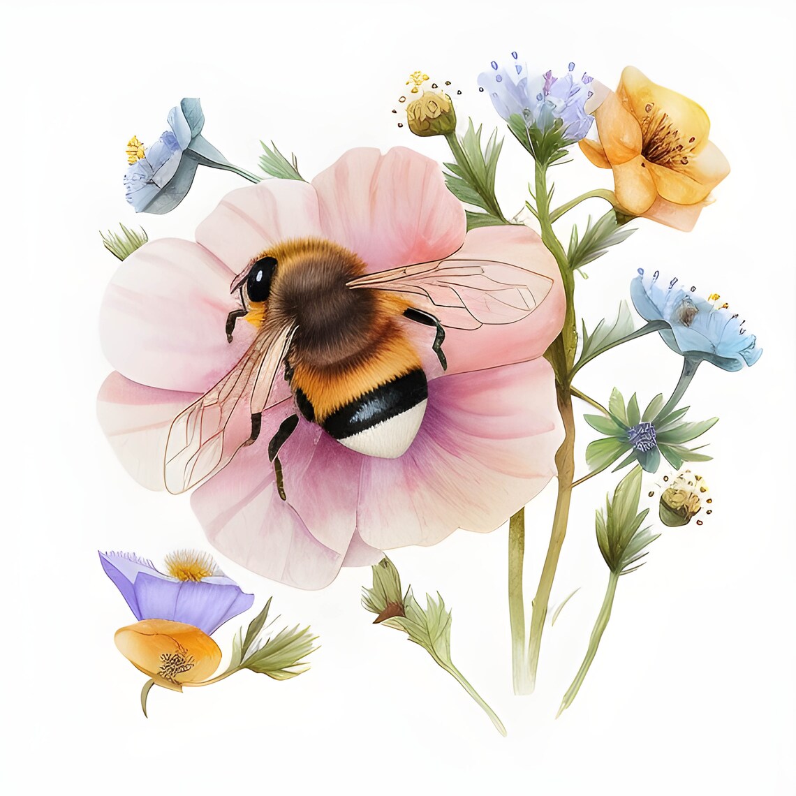 Watercolor Honey Bee Clipart Spring Garden Bee Clipart Wild - Etsy