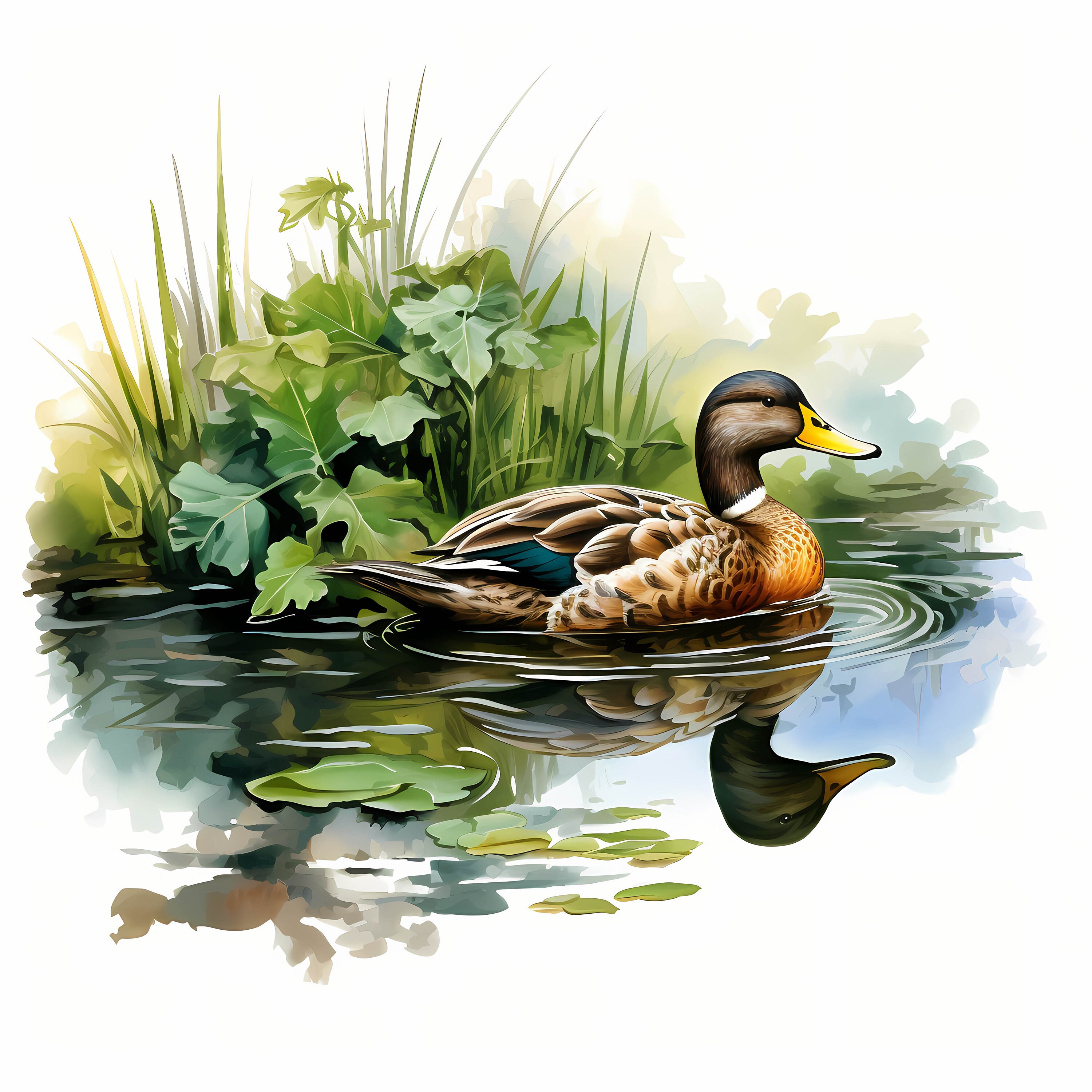 Swimming Duck Watercolor Clipart Bundle, Cute Colorful Swimming Duck ...