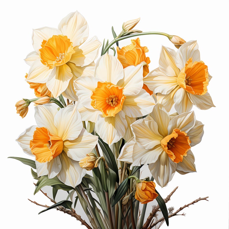 Daffodil Flowers Bouquet Watercolor Clipart Bundle, Watercolor Floral ...