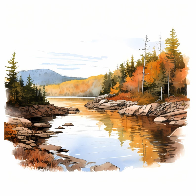Acadia National Park Watercolor Sketch Art Bundle Acadia - Etsy