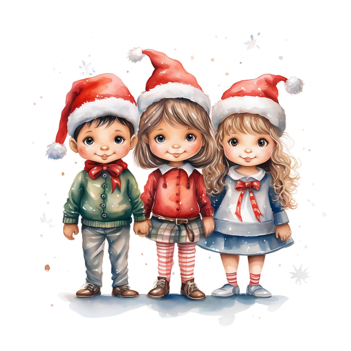Christmas Vibe Kids Watercolor Clipart Bundle Cute Kids With - Etsy