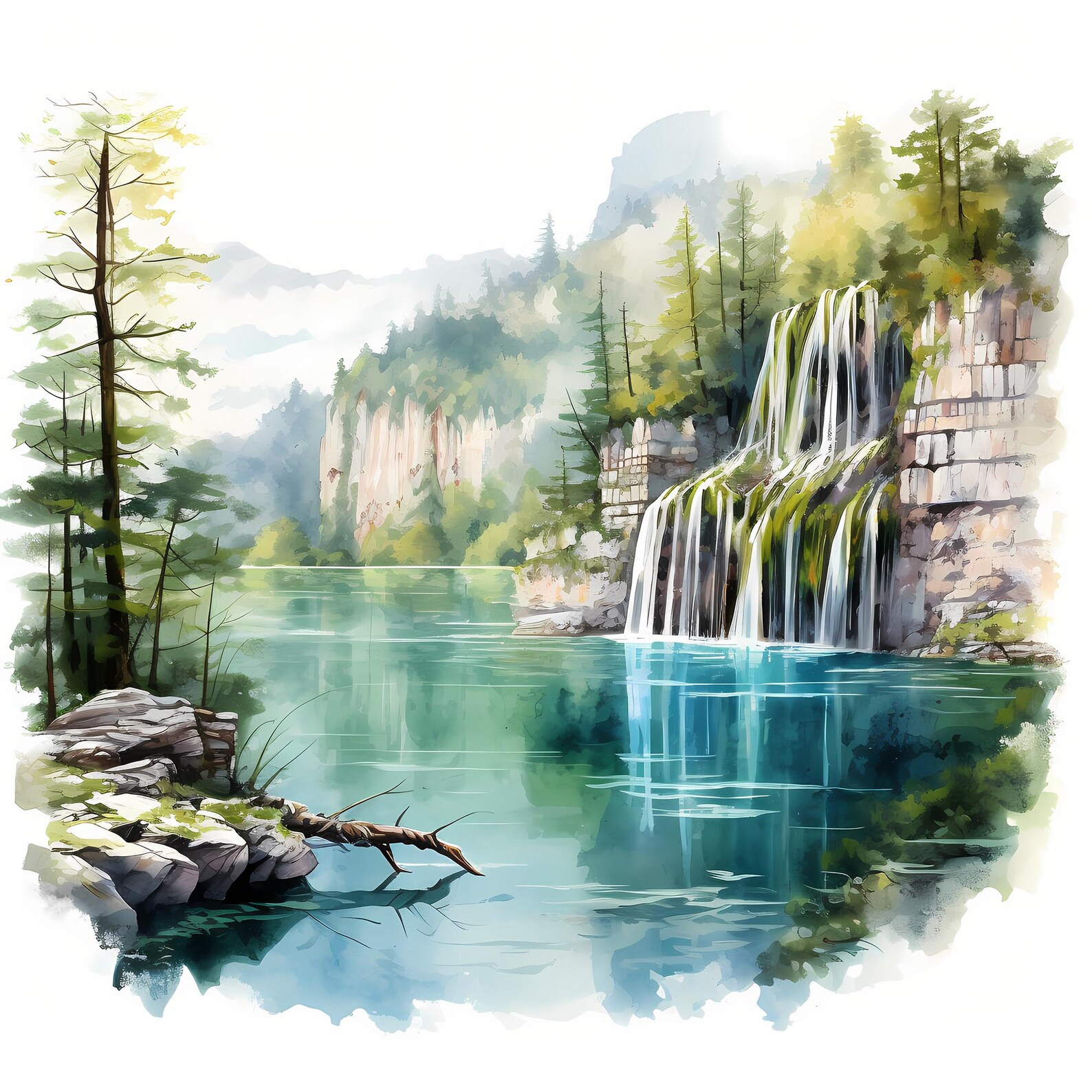 Plitvice Lakes National Park Watercolor Sketch, Plitvice Lakes National ...