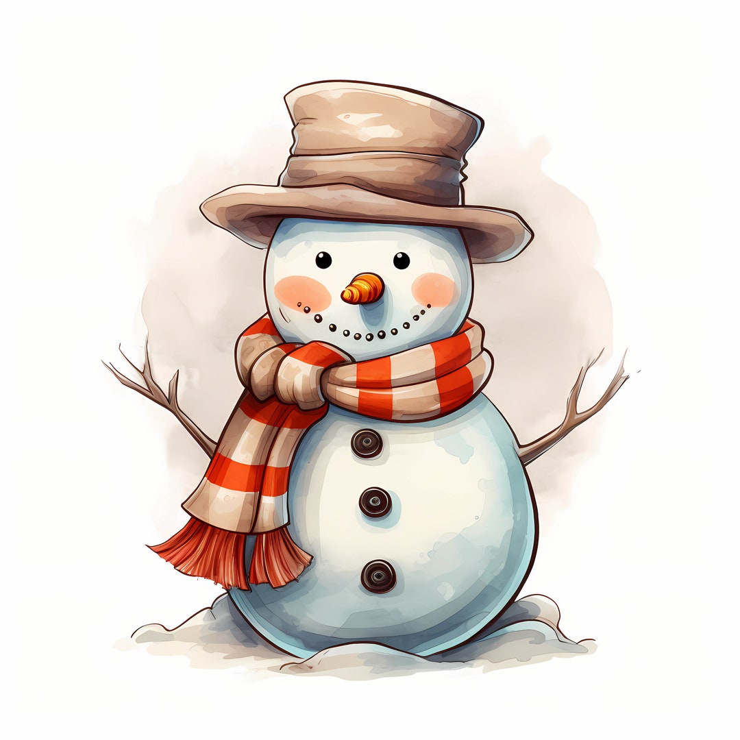 Funny Christmas Snowman PNG Watercolor Clipart, Cute Christmas Snowman ...