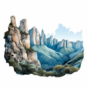 Blue Mountains National Park Watercolor Sketch Art Bundle, Blue ...