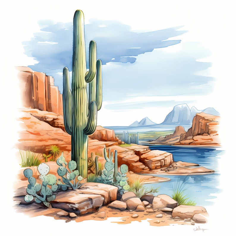 Saguaro National Park Watercolor Sketch Art Bundle, Saguaro National ...
