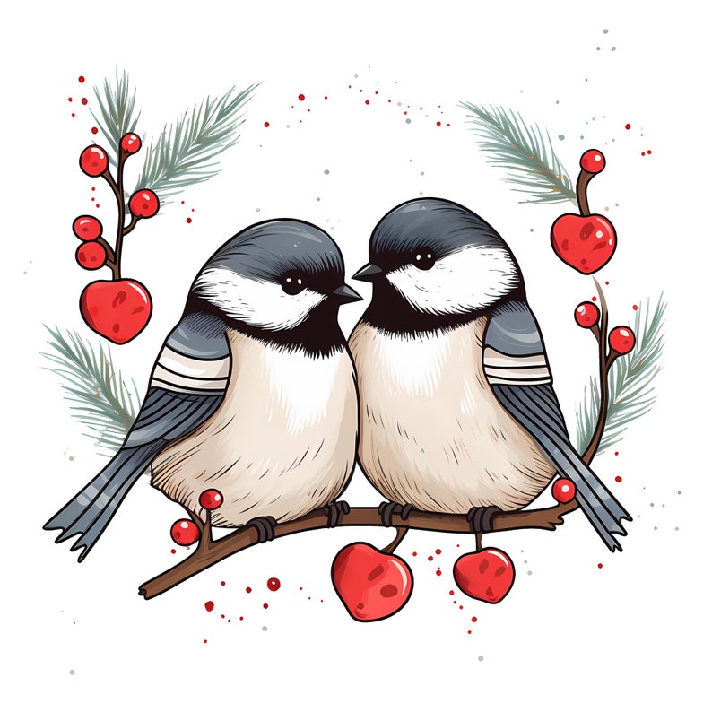 Happy Chickadee PNG Clipart Bundle, Christmas Cards Chickadee Set ...
