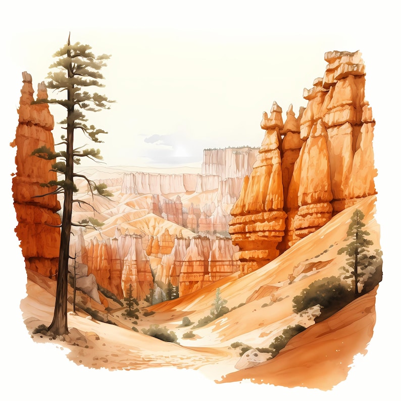 Bryce Canyon National Park Watercolor Sketch Art Bundle Bryce - Etsy